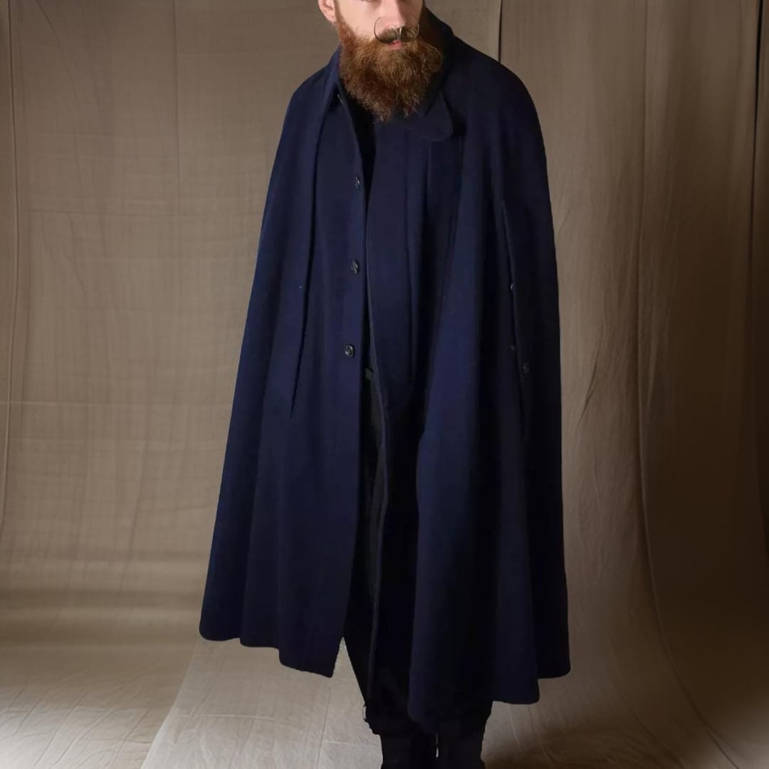 Men's Blue Cape Coat, Men's Long Cape, Men's Inverness Cape, Duster ...