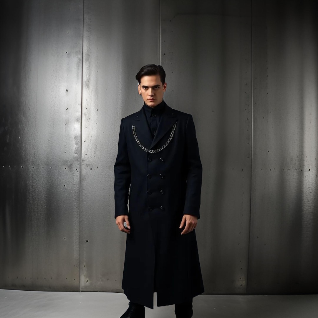 Men's Gothic Steampunk Neo Matrics Long Coat Stylish Black Tailored ...