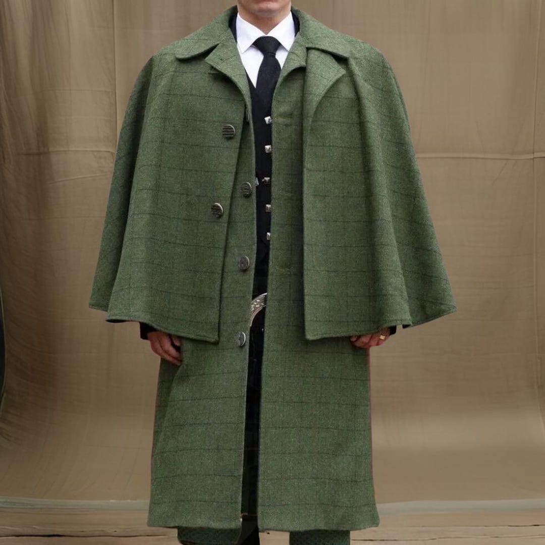 Green Tweed Wool Tailcoat Garrick Tweed Wool Cape Coat, Men's Regency ...
