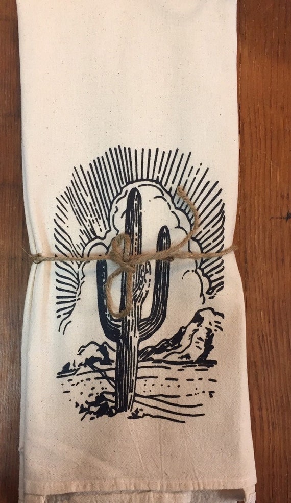 Retro Desert Saguaro Cactus Original Screenprint Tea Towel - Etsy