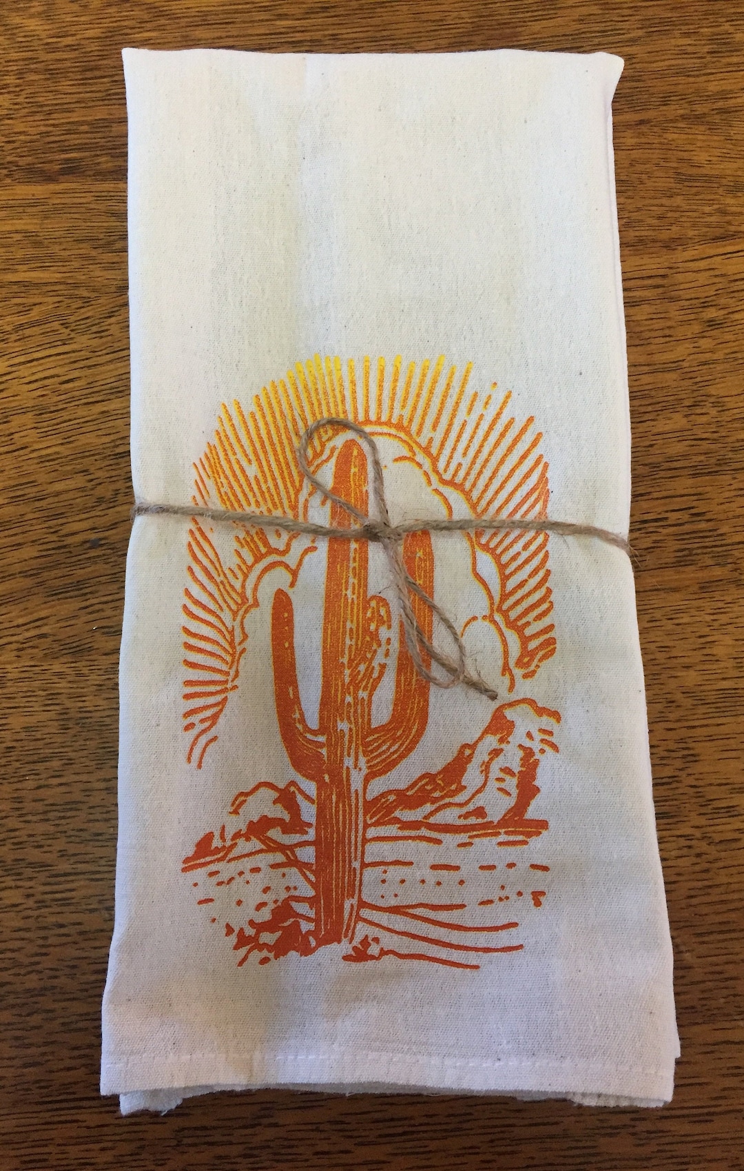 Retro Desert Saguaro Cactus Original Screenprint Tea Towel Organic ...