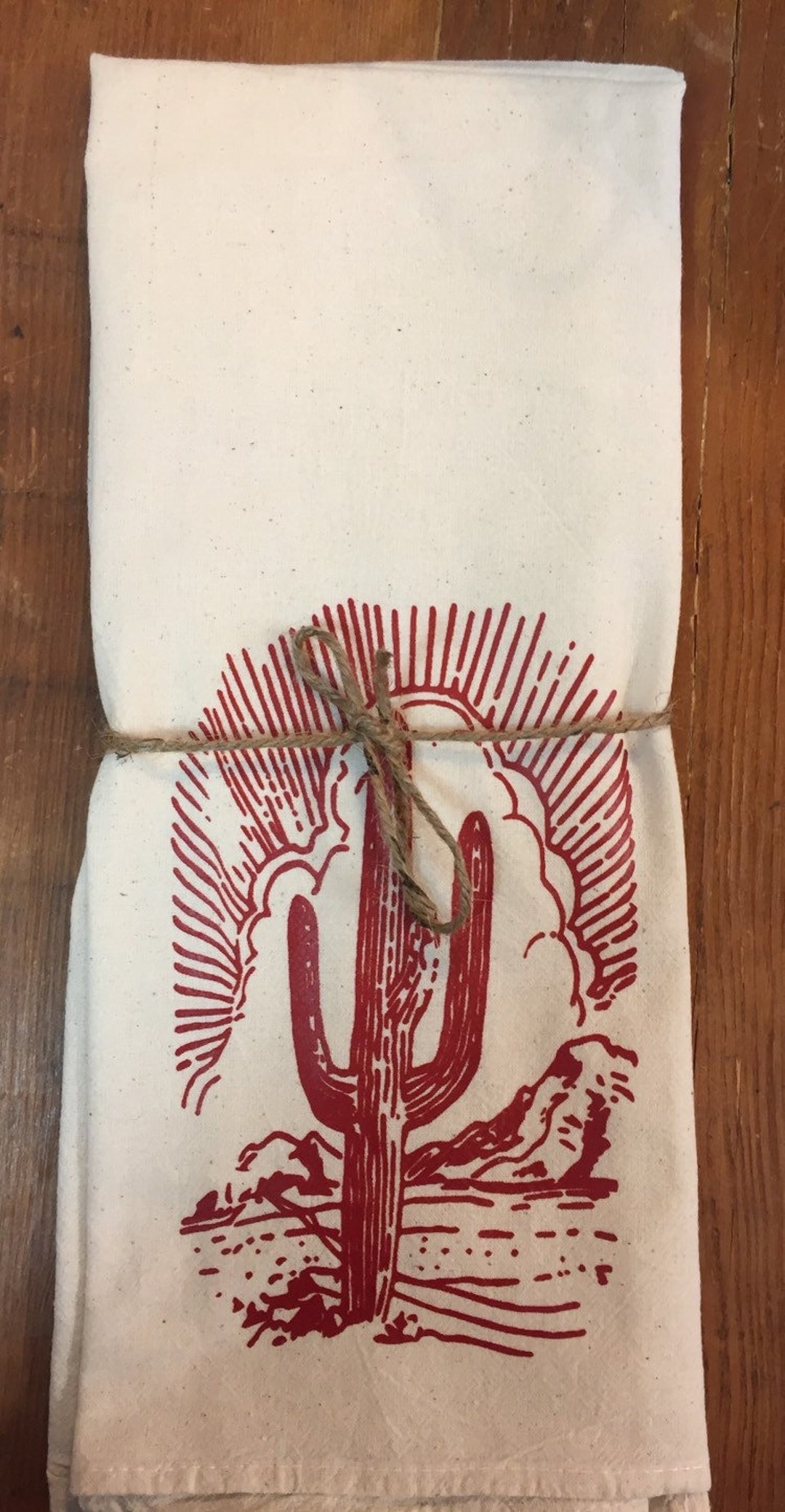 Retro Desert Saguaro Cactus Original Screenprint Tea Towel Organic ...