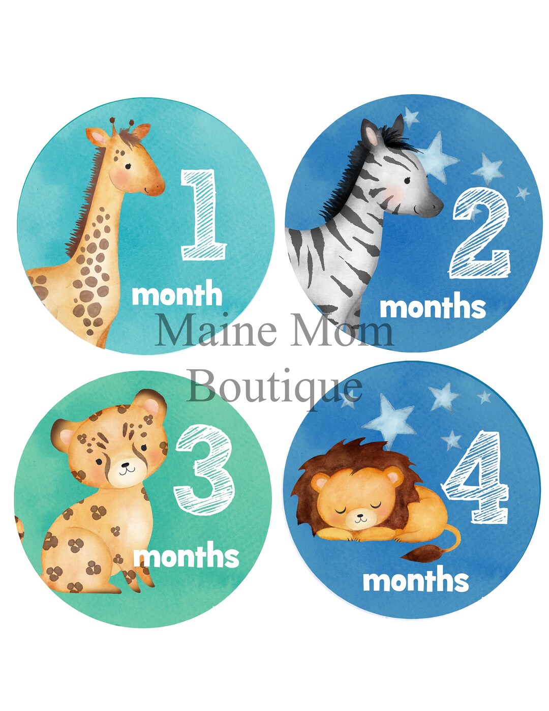 FREE GIFTS 16 Stickers Safari Animals Baby Monthly Stickers, Month ...