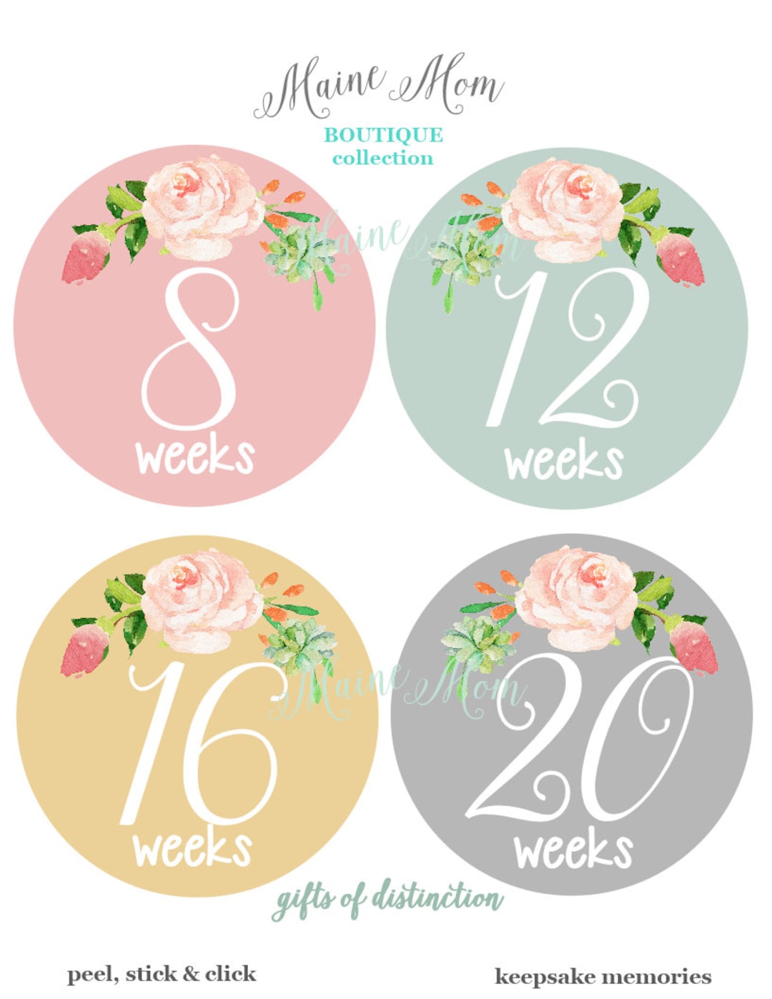 GIFT, Pregnancy Belly Stickers, Watercolor Roses, Weekly Pregnancy ...