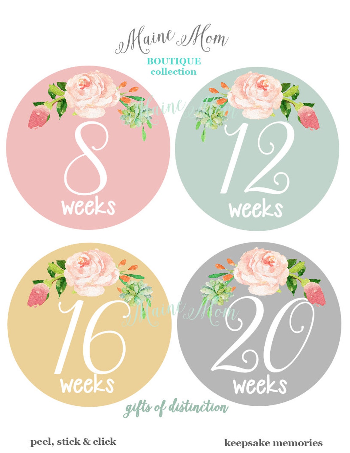 GIFT Pregnancy Belly Stickers Watercolor Roses Weekly - Etsy