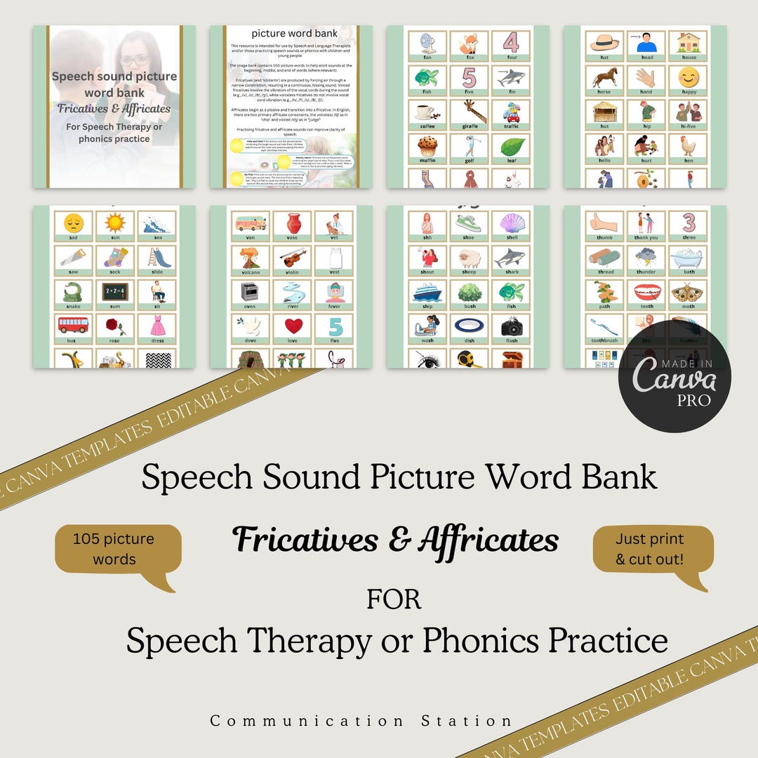Speech Sound Fricative & Affricate Picture Words for Speech and ...