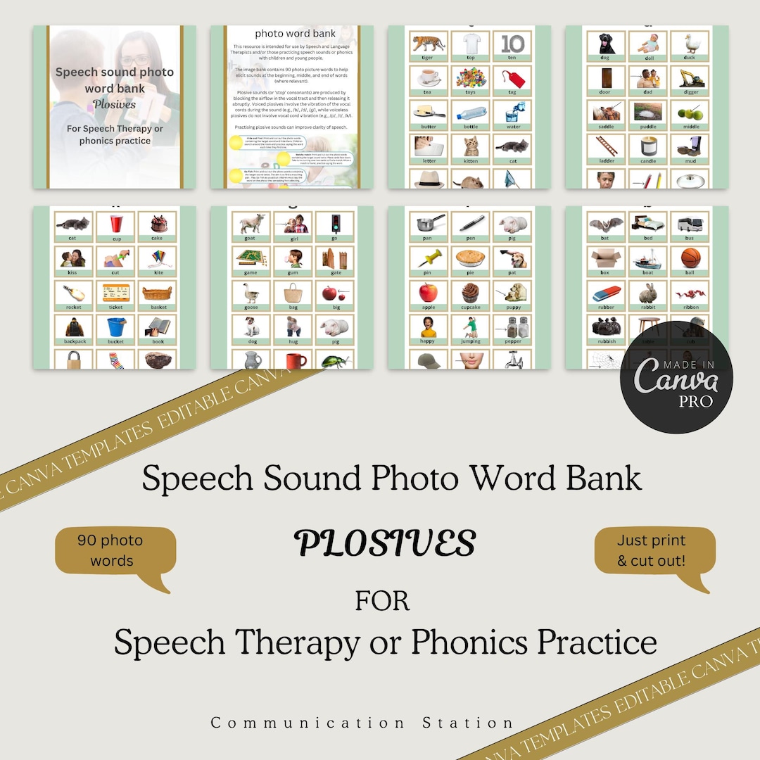 Speech Sound Plosive Photo Words for Speech and Language Therapy ...