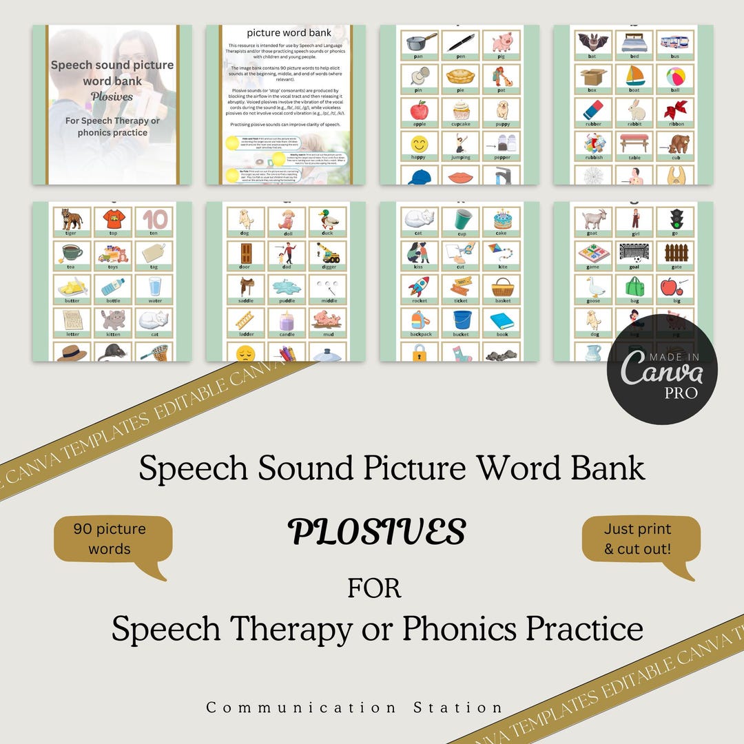Speech Sound Plosive Picture Words for Speech and Language Therapy ...