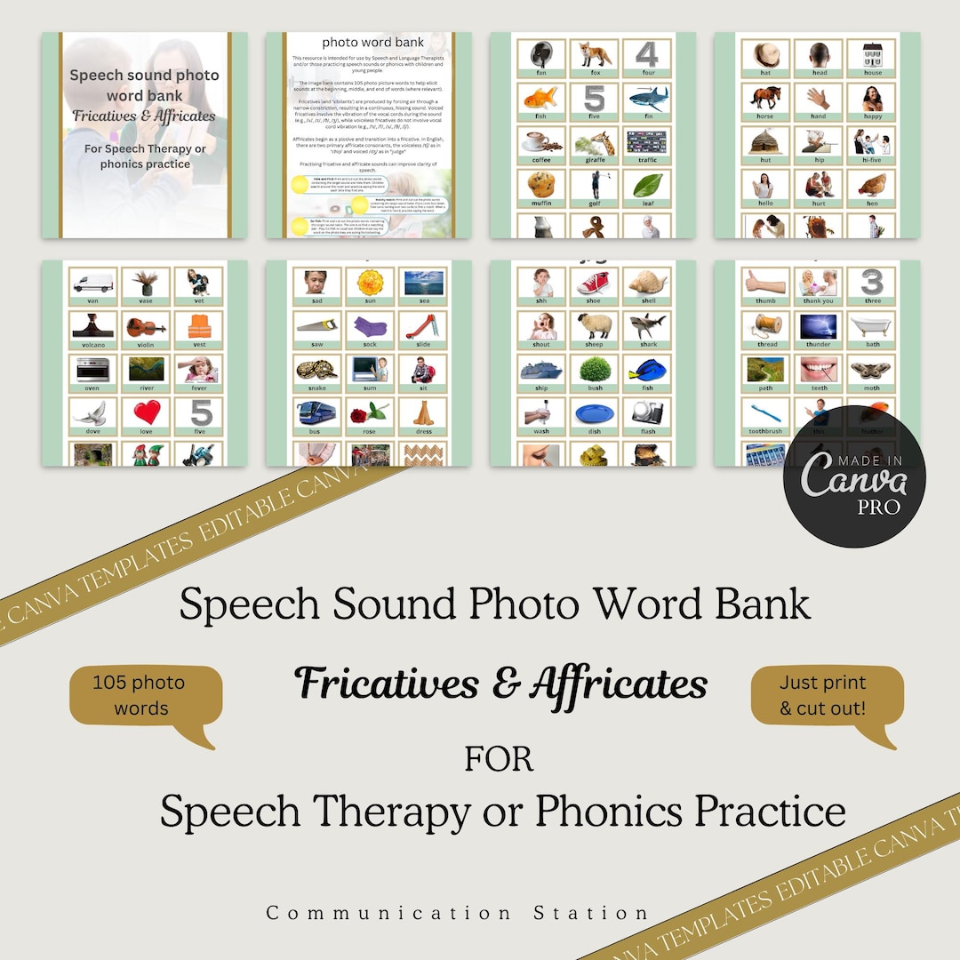 Speech Sound Fricatives & Affricates Photo Words for Speech and ...