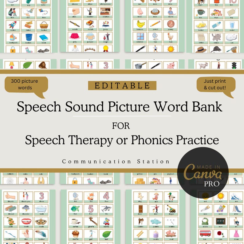Speech Sound Picture Word Bank: Articulation Cards for Speech Therapy ...
