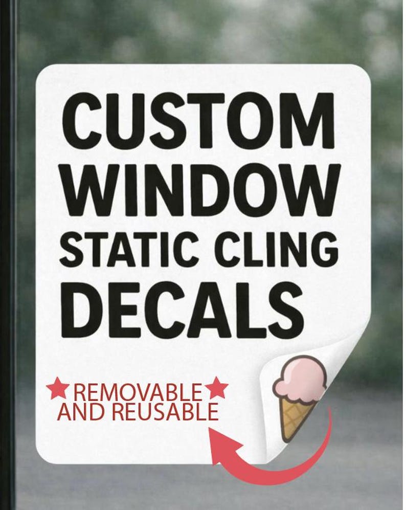 Custom Window Static Cling Decals – Removable & Reusable Storefront ...