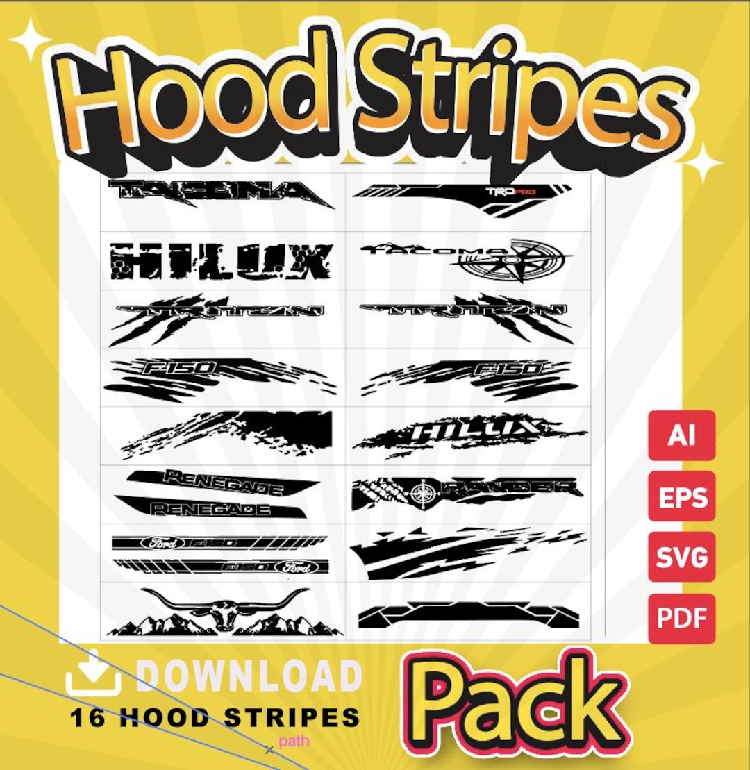 Car Hood Stripe Decal SVG Bundle | Racing Stripes, Vinyl Cut Files (16 ...