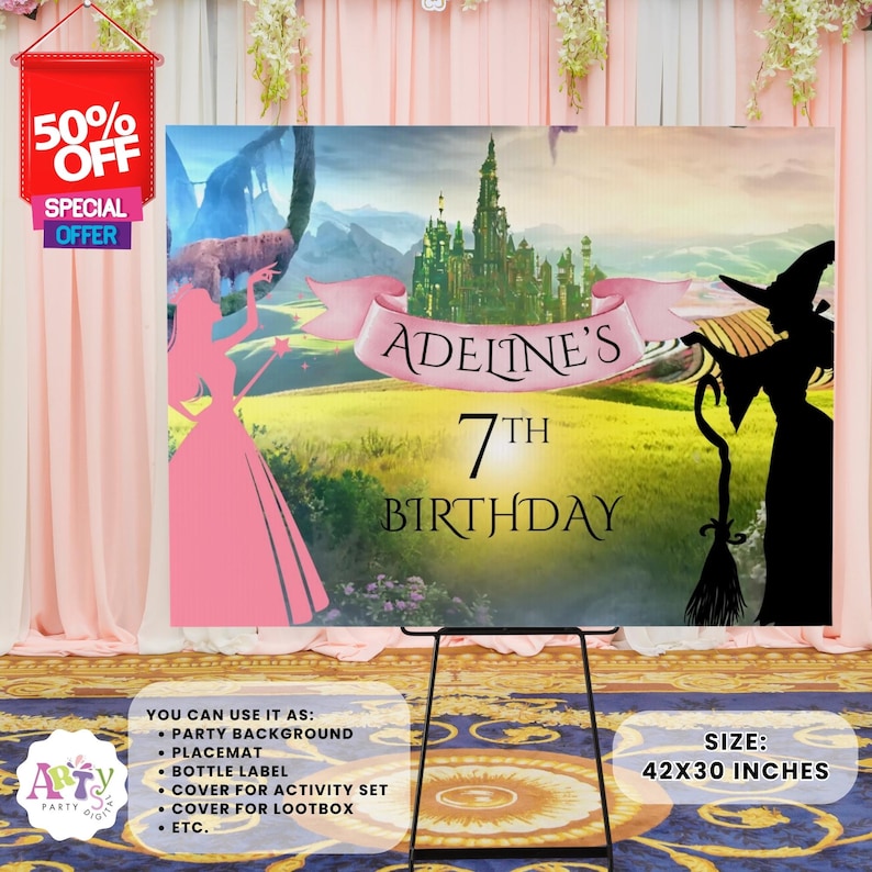 Wicked Birthday Backdrop, Wicked Party Background, Defy Gravity, Wizard ...