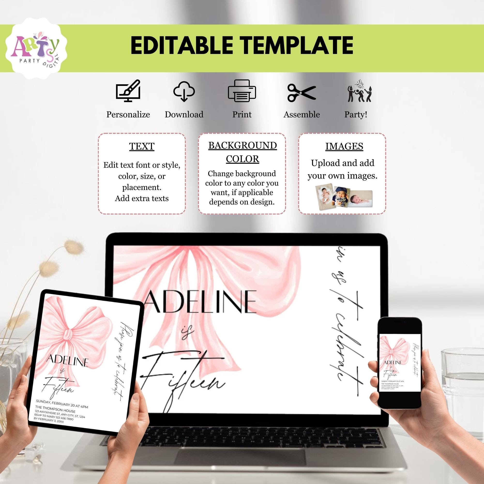 Coquette Pink Birthday Invitation, 15th Birthday Invitation, Pink Bow ...