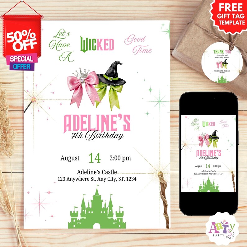 Wicked Birthday Invitation: Glinda & Elphaba Party (digital Download ...