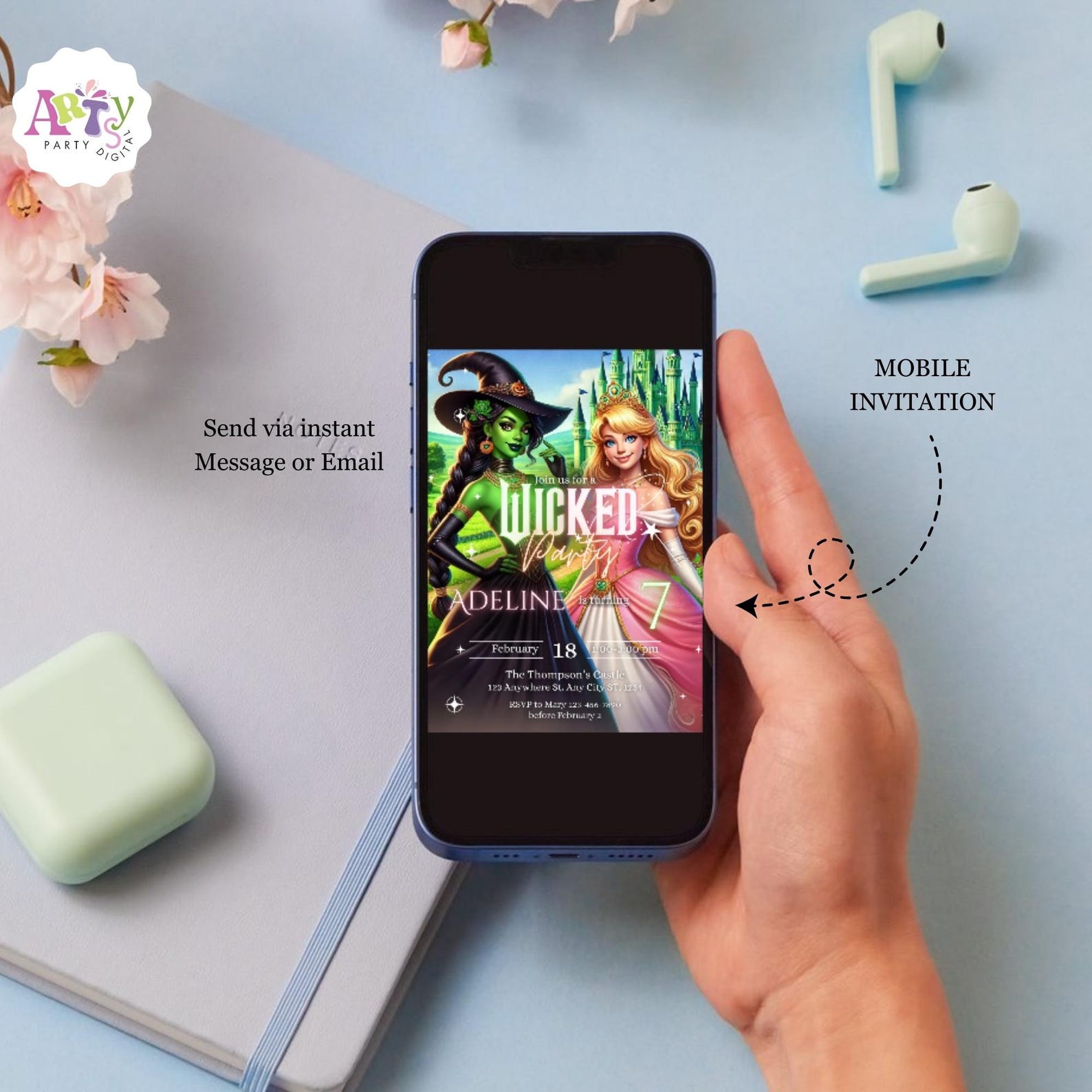 Wicked Birthday Invitation: Glinda & Elphaba, Defy Gravity (digital ...