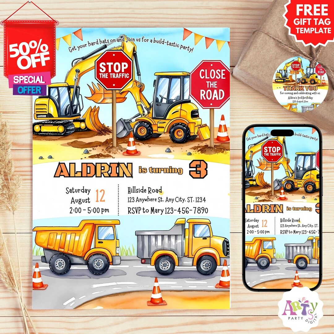Editable Construction Truck Birthday Invitation (digital Download) - Etsy