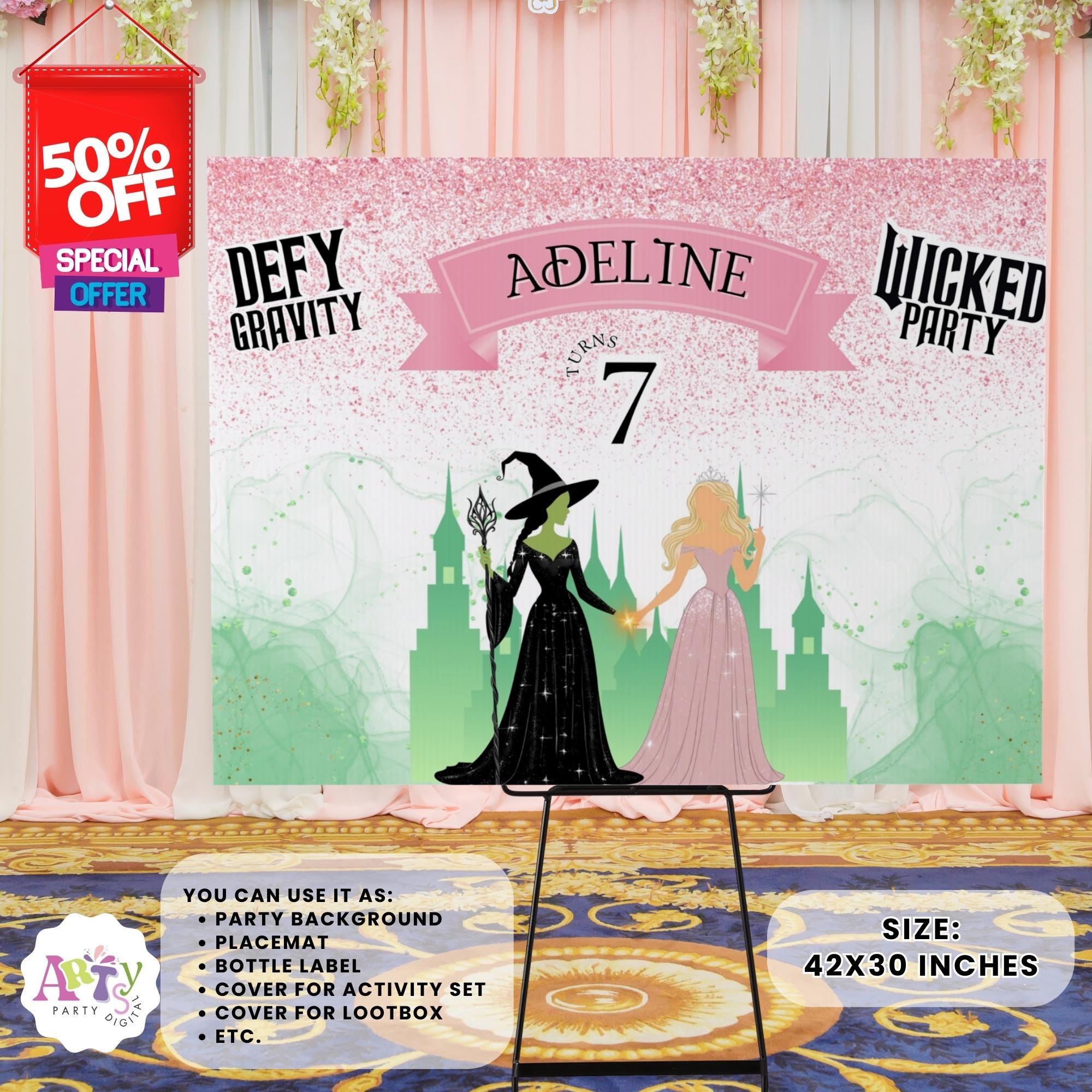 Wicked Birthday Backdrop, Wicked Party Background, Defy Gravity, Wizard ...