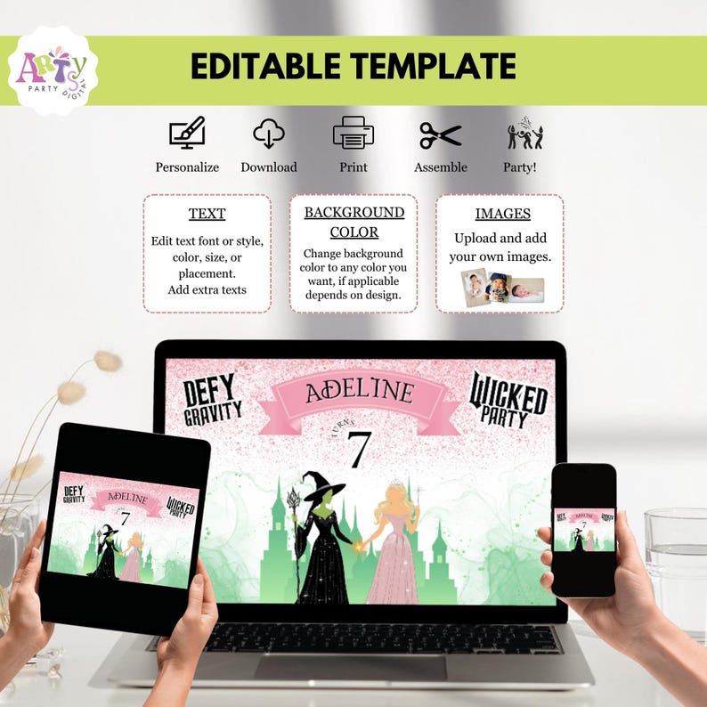 Wicked Birthday Backdrop, Wicked Party Background, Defy Gravity, Wizard ...