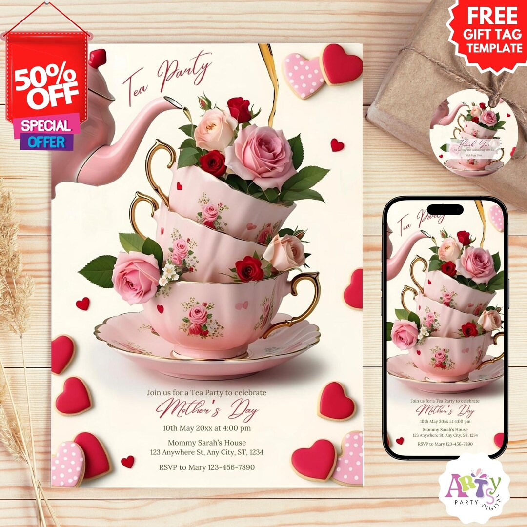 Mother's Day Tea Party Invitation: Floral Editable Template - Etsy