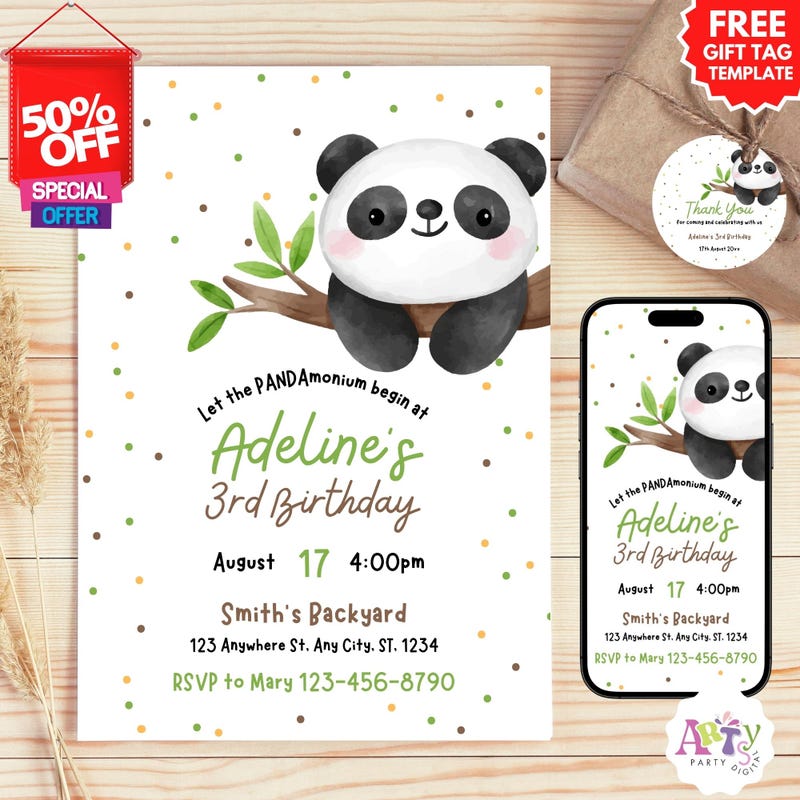 Panda Invitation - Etsy