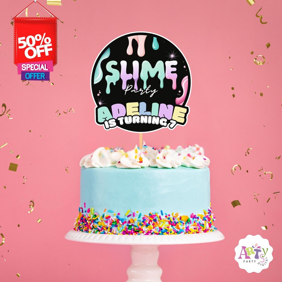 Slime Pastel Birthday Cake Topper, Editable Cake Toppers, Slime Pastel ...