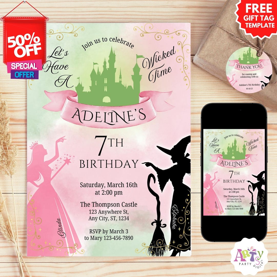 Wicked Birthday Invitation: Glinda & Elphaba, Oz Theme (digital) - Etsy
