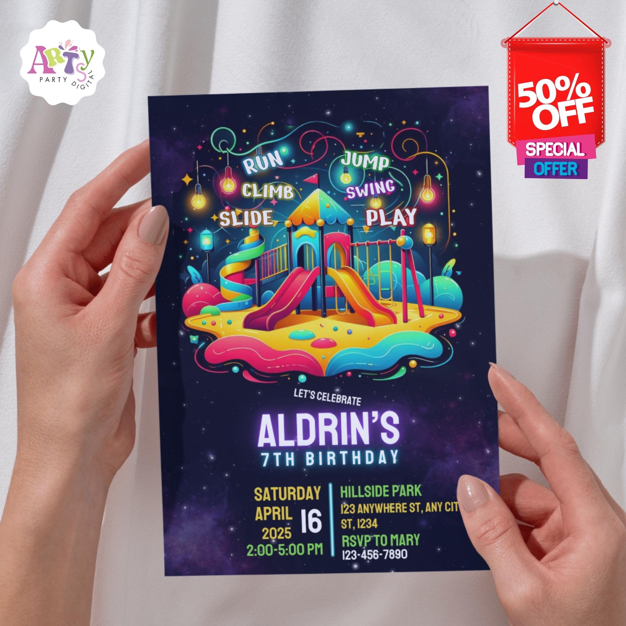 Editable Playground Birthday Invitation: Outdoor Park Party (digital ...