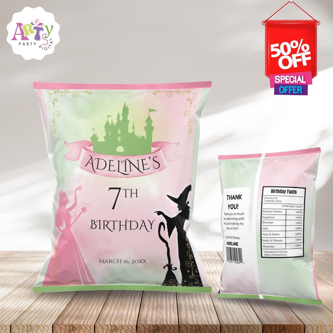 Wicked Birthday Chip Bag, Wicked Party Souvenir, Defy Gravity, Wizard ...