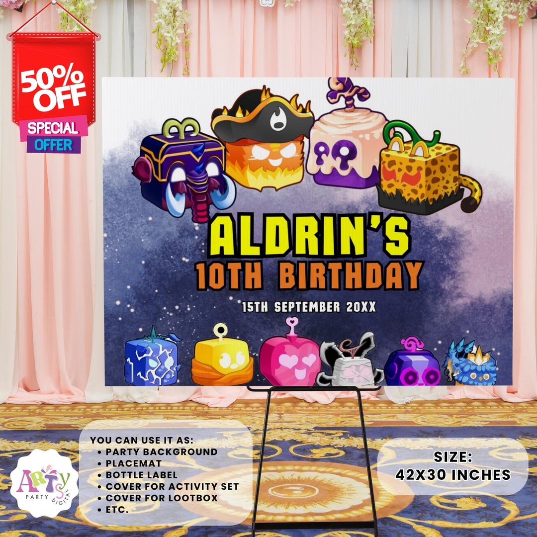 Blox Fruit Birthday Party Backdrop, Blox Fruit Party Template, Editable ...