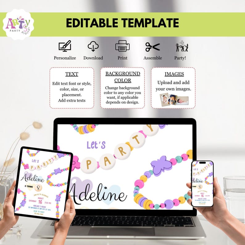 Friendship Bracelet Invitation, Girl Birthday Bead Bracelet Making ...