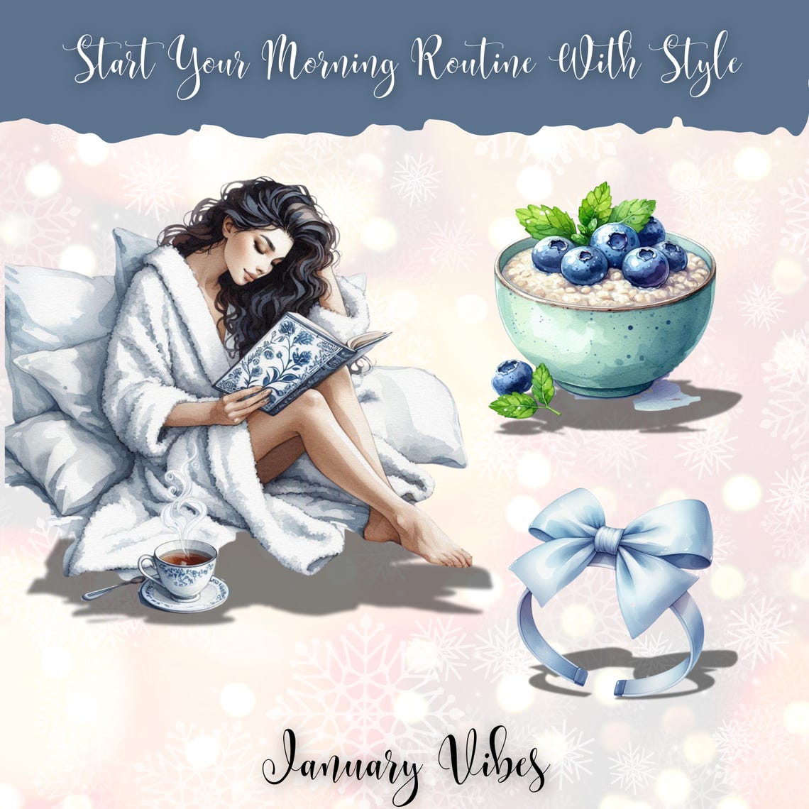 January Morning Routine Clipart Bundle | Winter Clipart, Book Lover ...