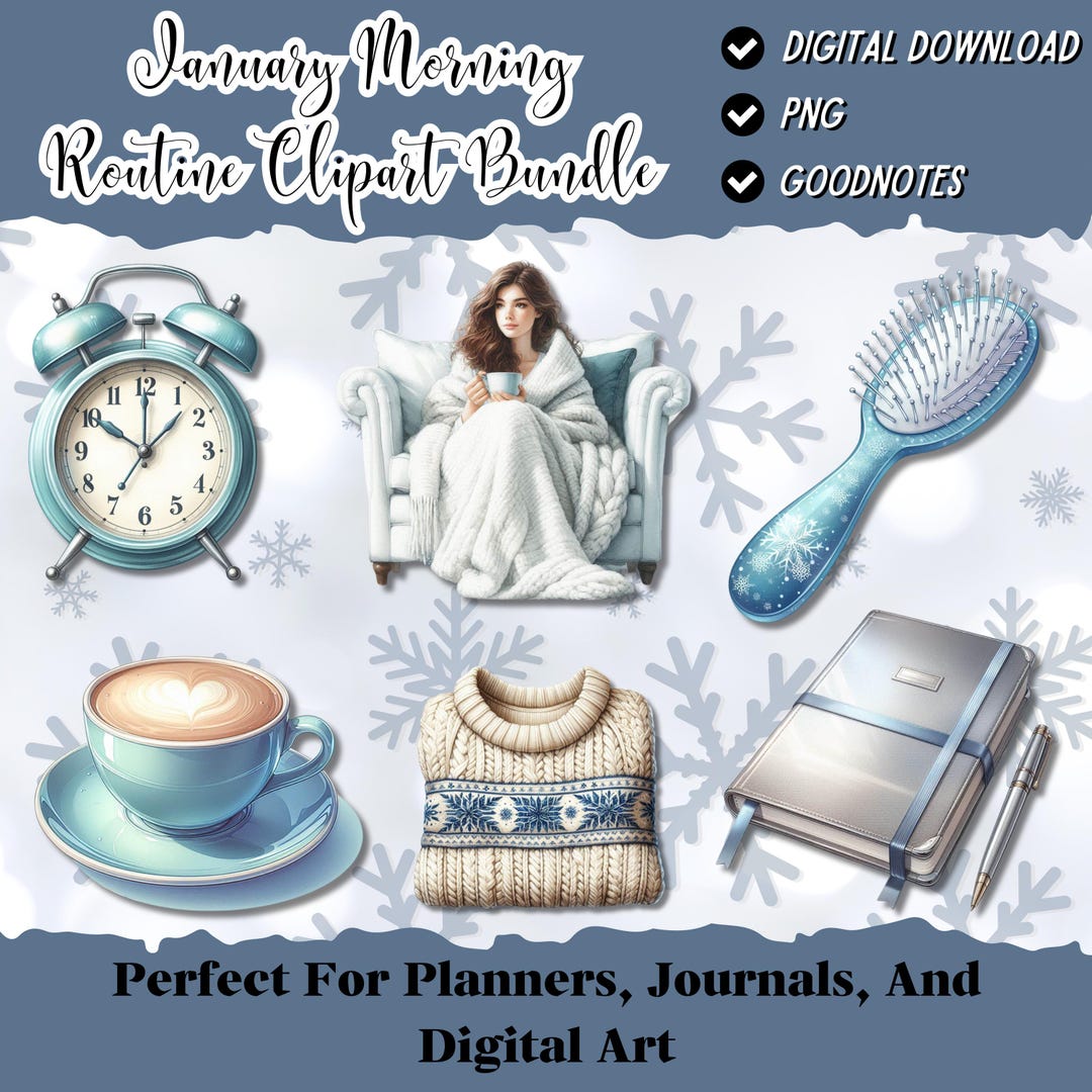 January Morning Routine Clipart Bundle | Winter Clipart, Book Lover ...