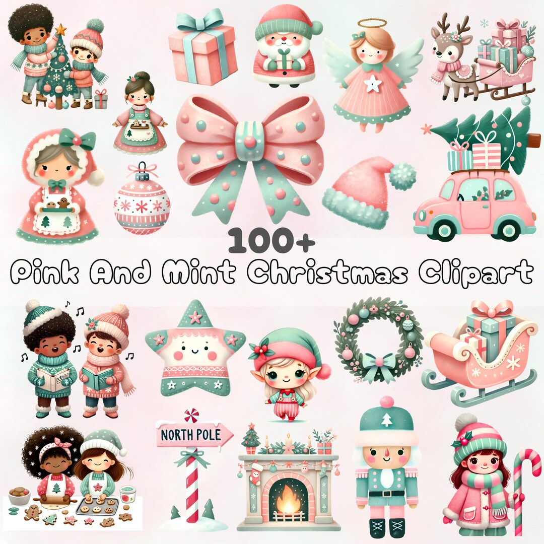 100+ Mint Pink Christmas Clipart Bundle | Snowman Clipart Digital ...