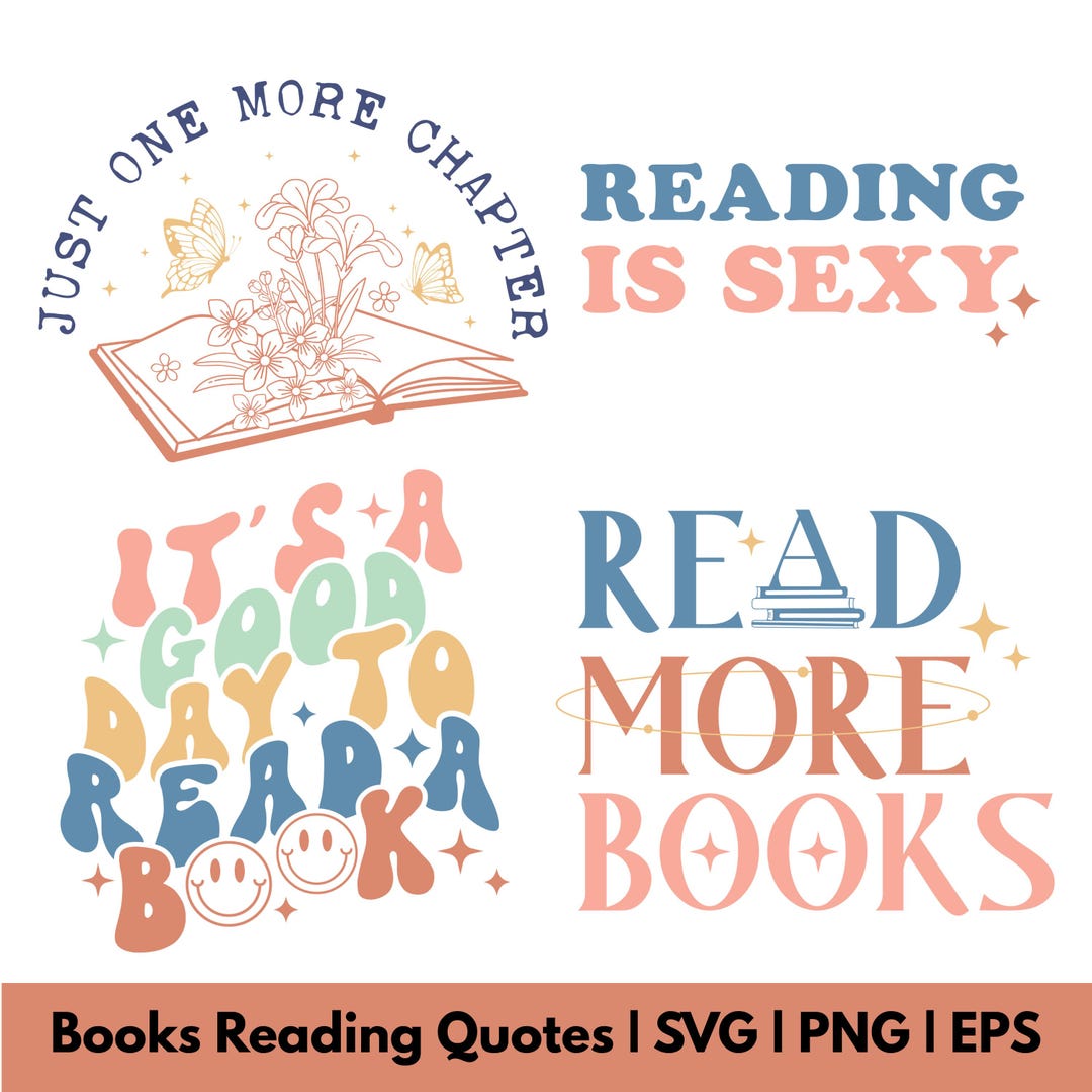 Books Quotes Bundle Svg Instant Download, Book Reading Png, Booktrovert ...