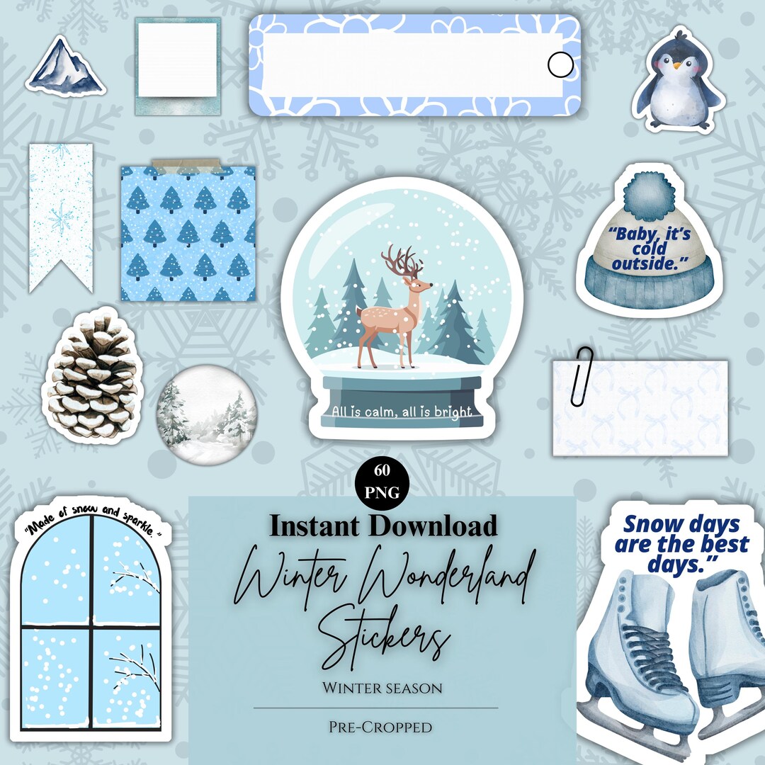 Freeze Winter Bullet Journal Printable Stickers, Snow Diary Digital ...
