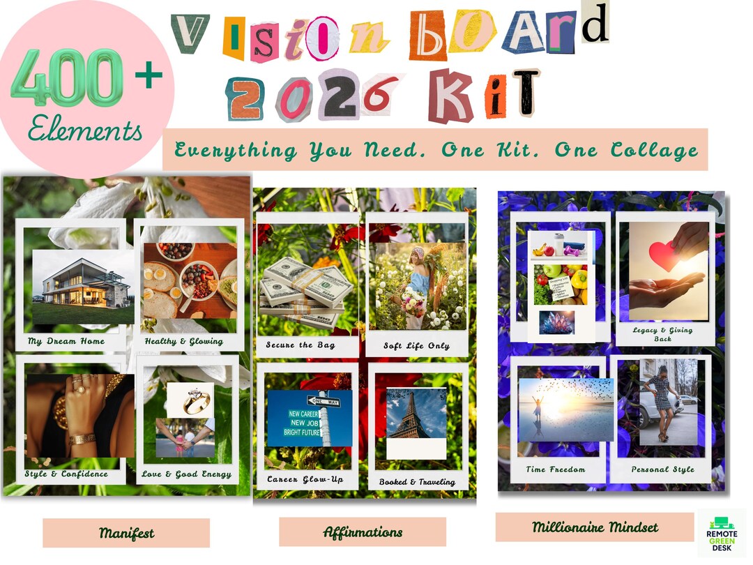 2026 Floral Vision Board Sticker Kit PDF, Printable Mood Collage ...