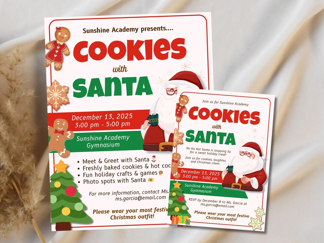 Editable Cookies With Santa Invitation and Flyer Bundle Template School ...