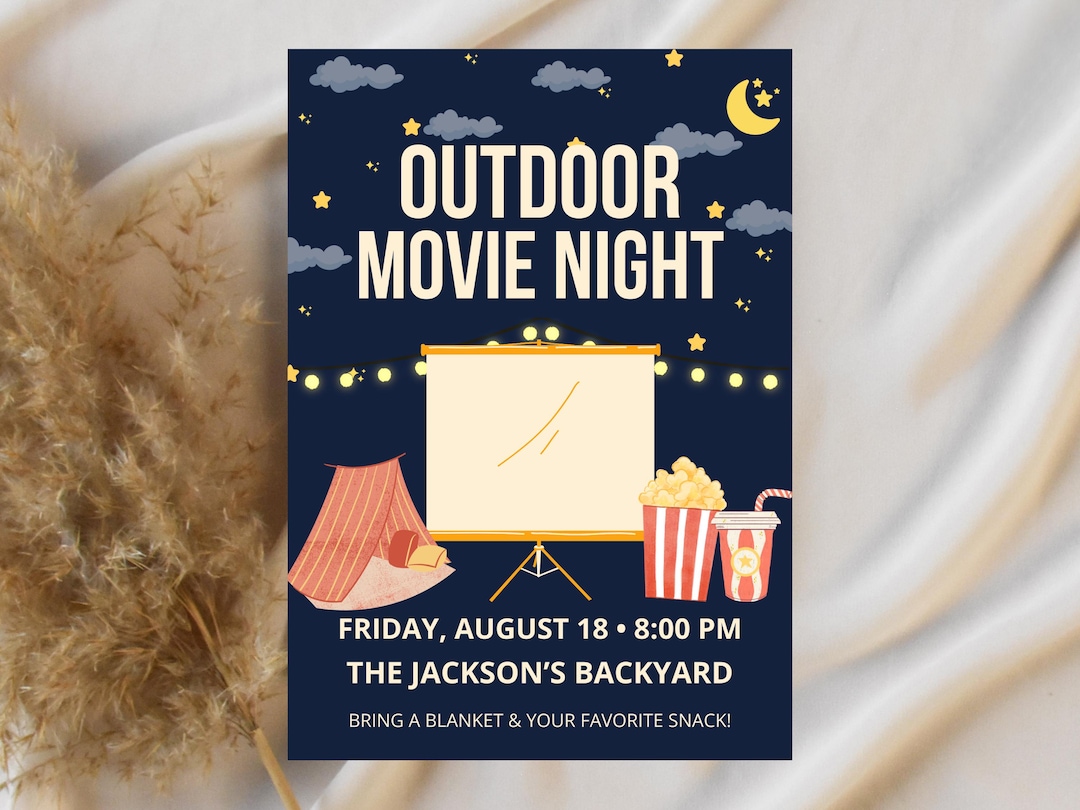 Editable Outdoor Movie Night Invitation Backyard Movie Party Invite ...