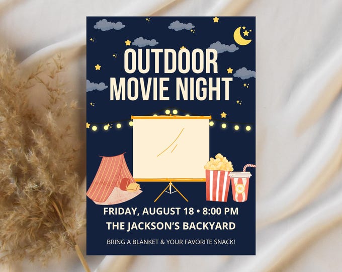 Editable and Printable Neon Movie Night Invitation Flyer Template ...