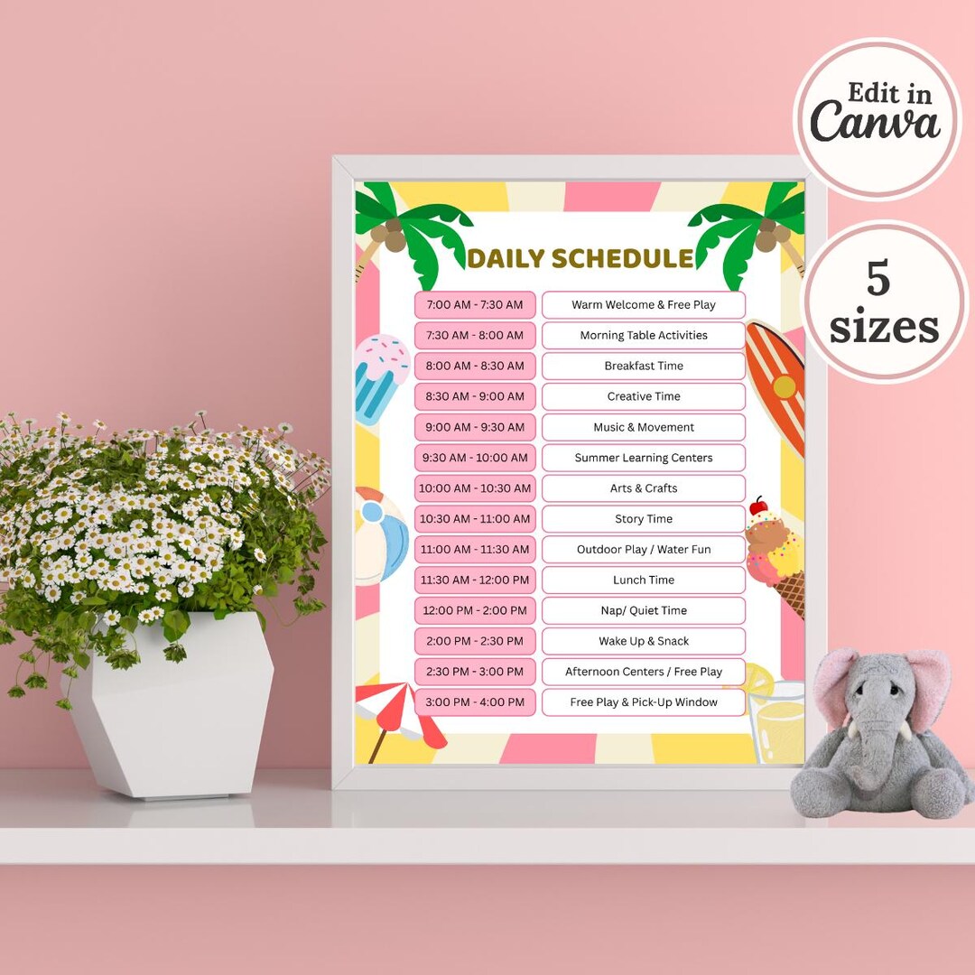 Summer Daycare Schedule Template: Editable Canva Printable (5 Sizes ...