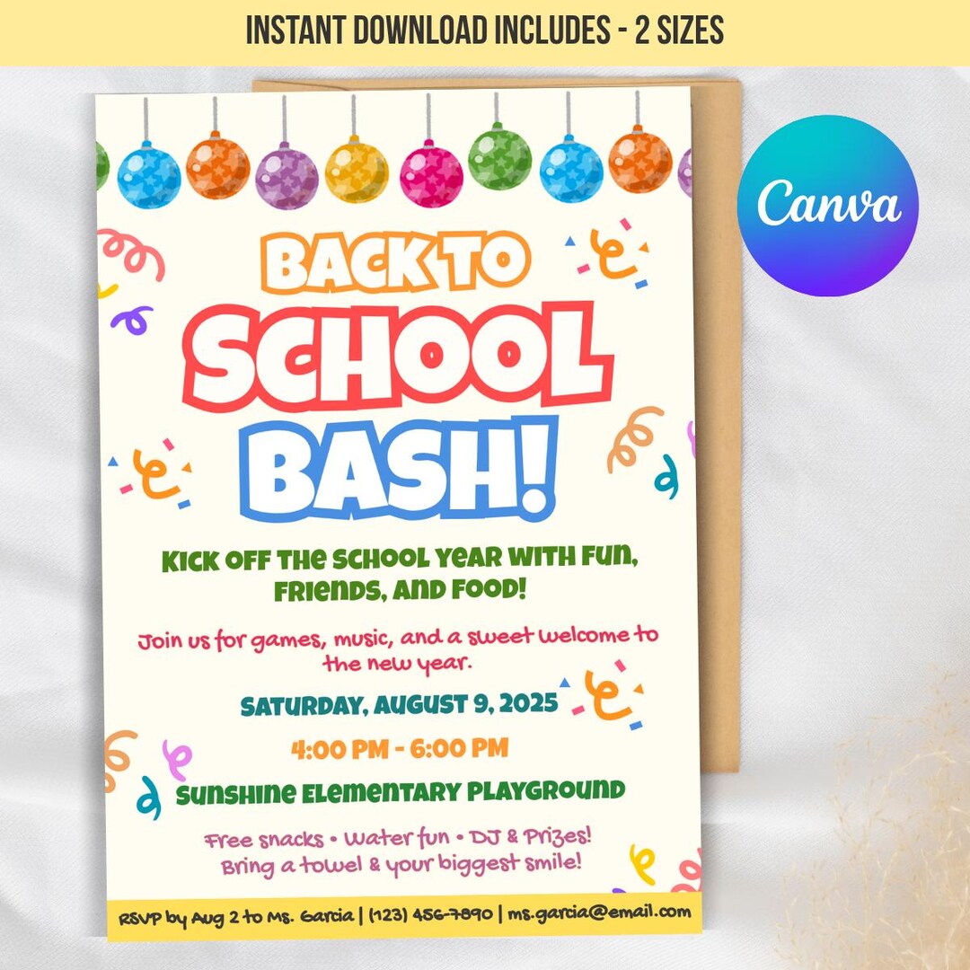 Back to School Bash Invitation Canva Template Editable School Event ...