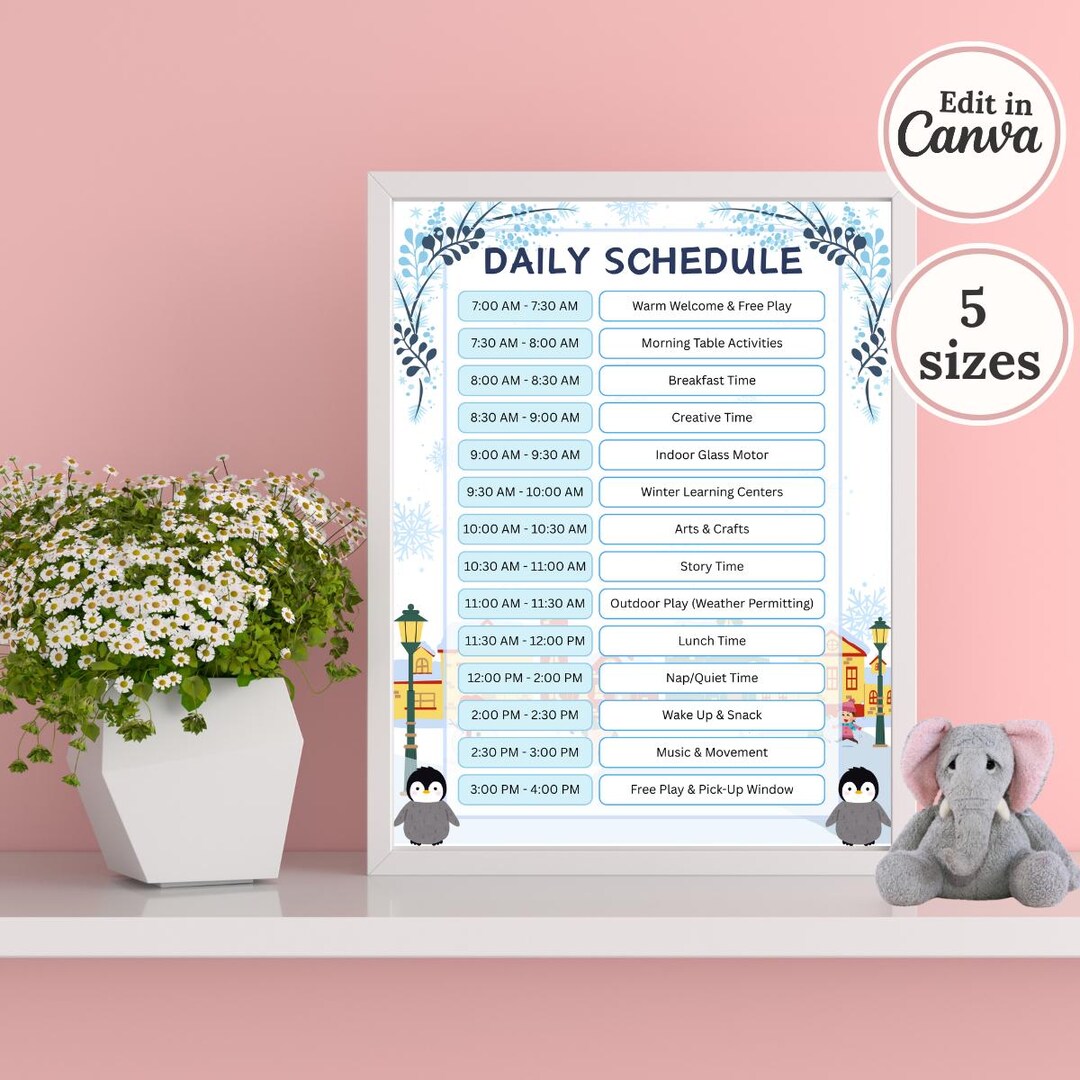 Winter Daycare Daily Schedule Template | Editable Canva Printable ...