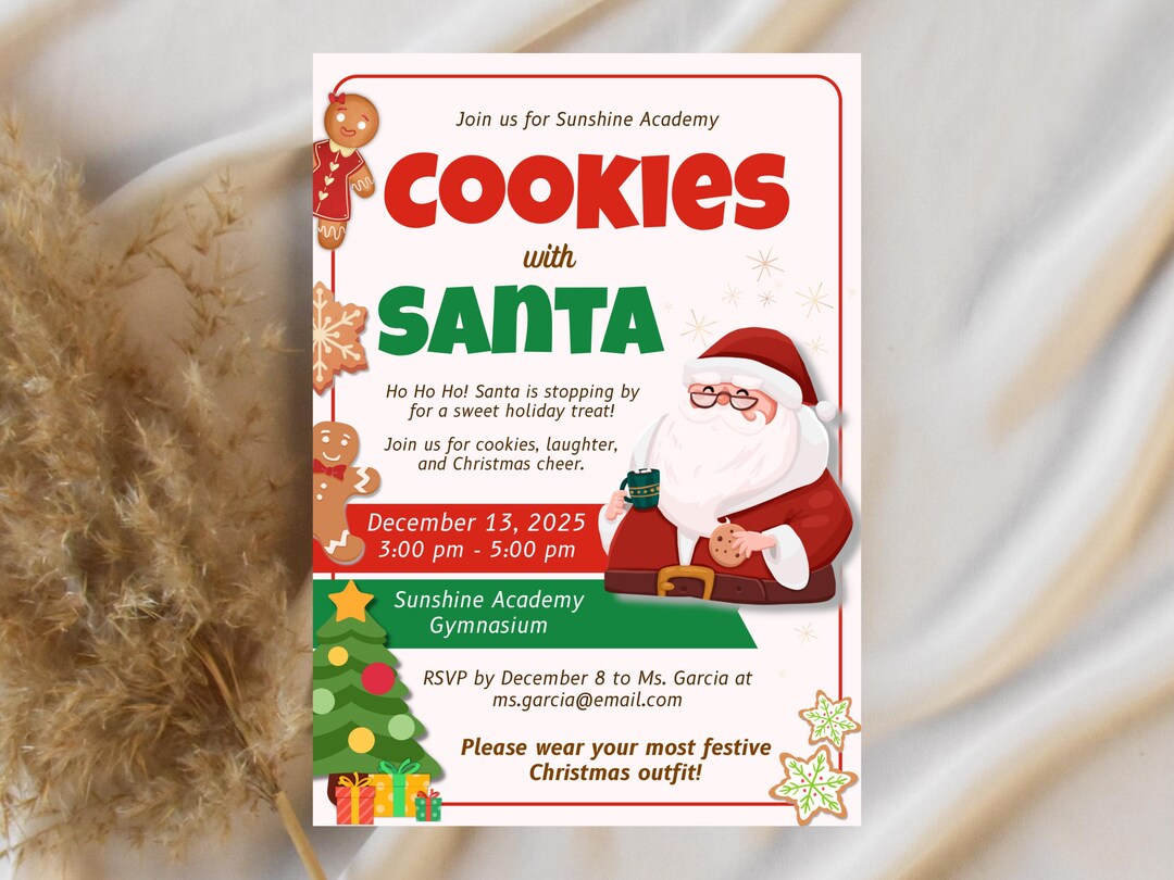 Editable Cookies With Santa Invitation Template School Christmas Party ...
