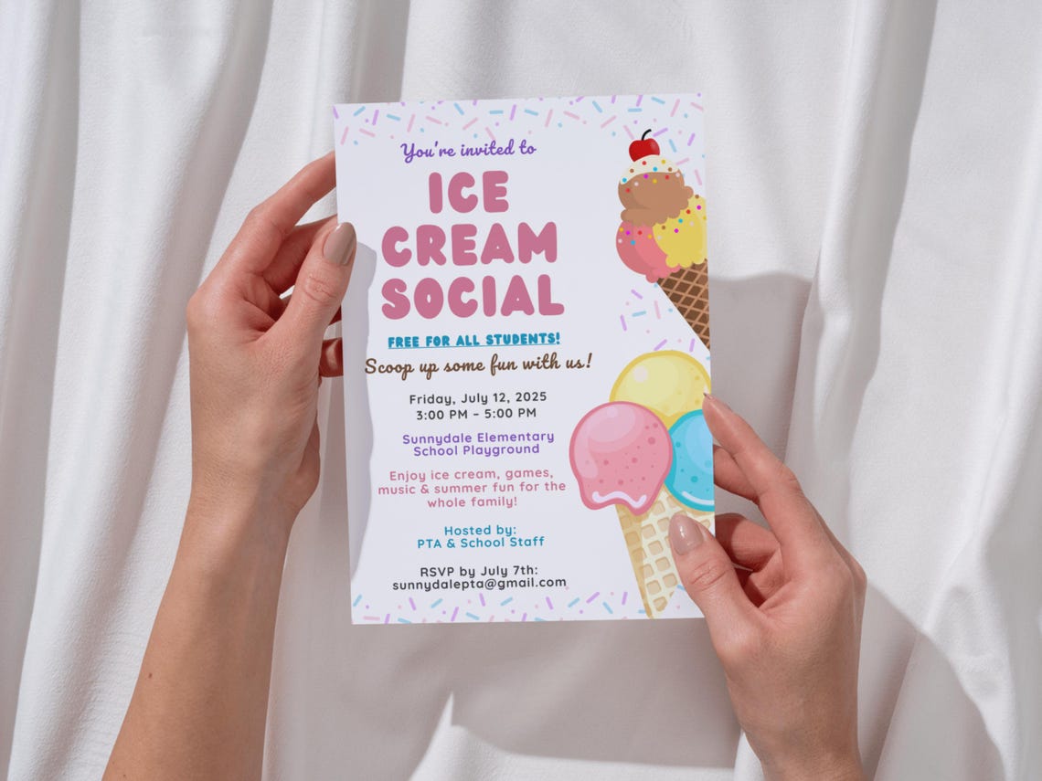 Editable Ice Cream Social Party Invitation Canva Template Summer School ...