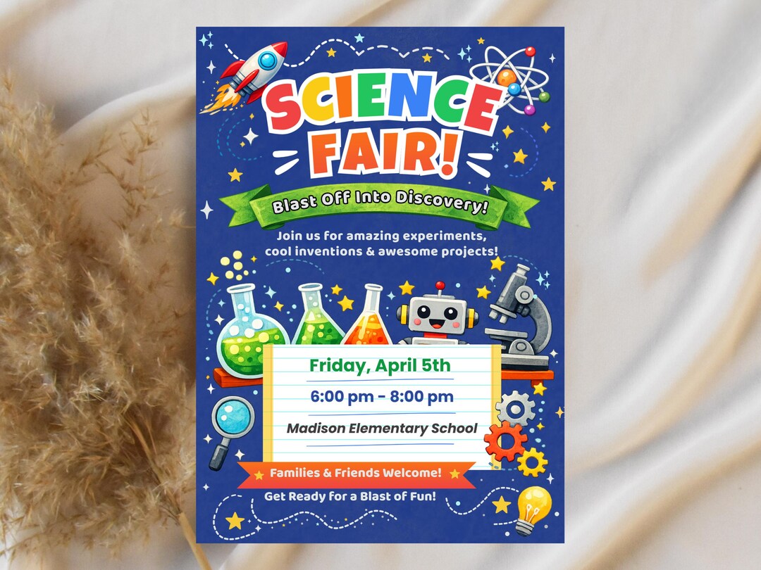 Editable Science Fair Invitation Template School STEM Fair Project ...