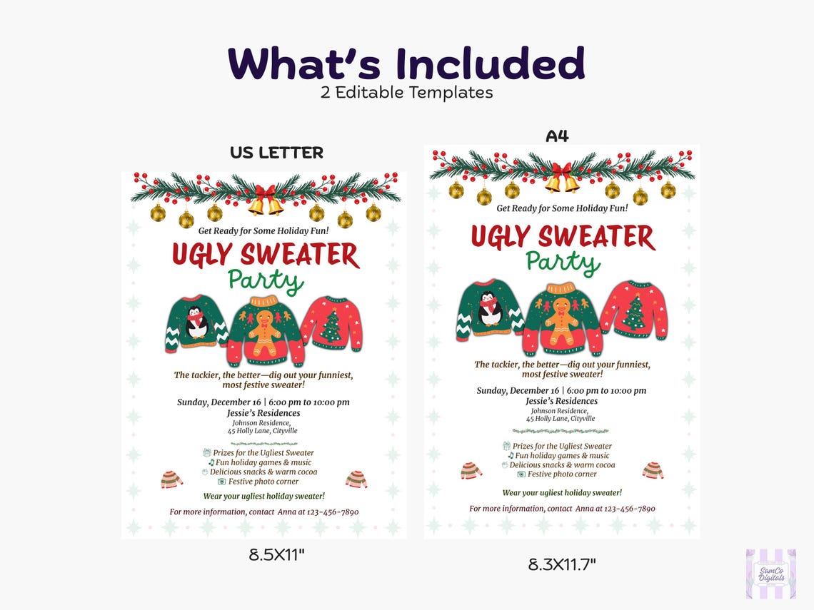 Editable Ugly Sweater Party Flyer Template Christmas Holiday Event ...
