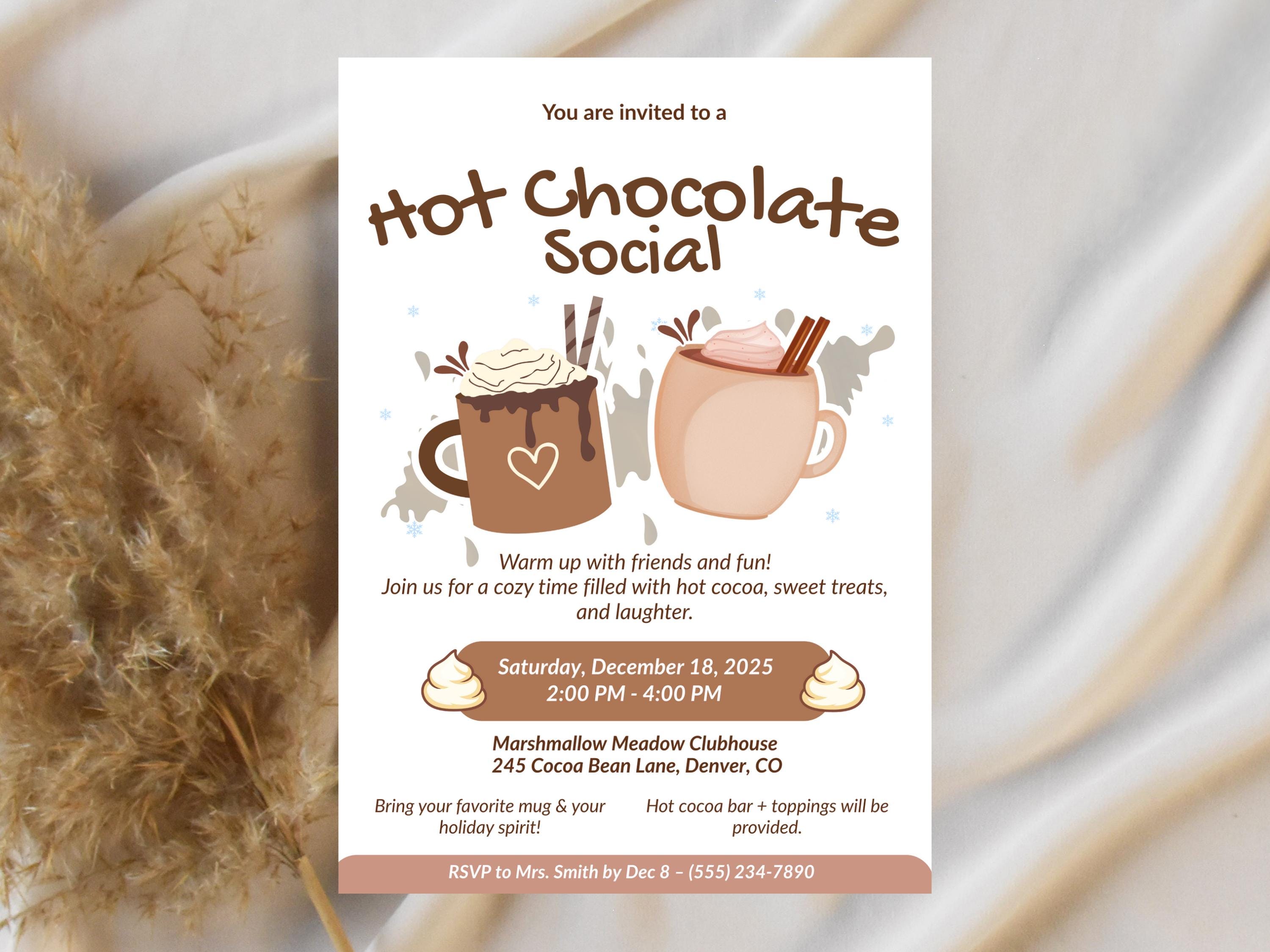 Editable Hot Chocolate Social Invitation Template | Winter Holiday ...