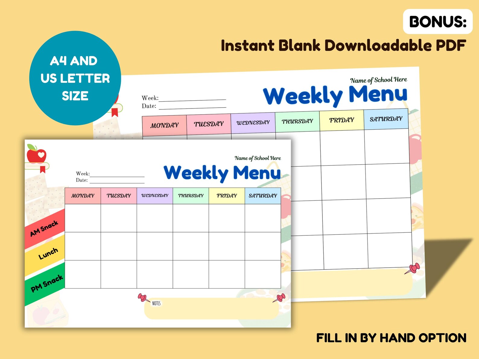 Editable Daycare Weekly Menu Template | Cute and Printable Meal Planner ...