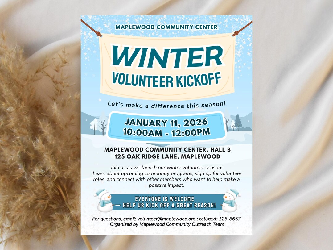 Editable Winter Volunteer Kickoff Flyer Template School Community ...
